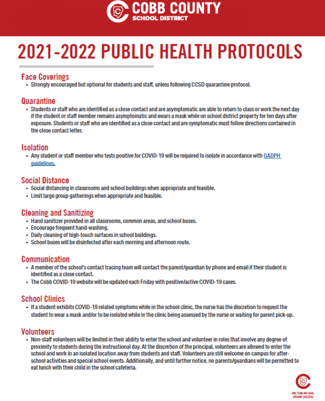 Cobb County Schools Updates Public Health Protocols